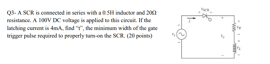 Solved VSCR + Q3- A SCR is connected in series with a 0.5H | Chegg.com