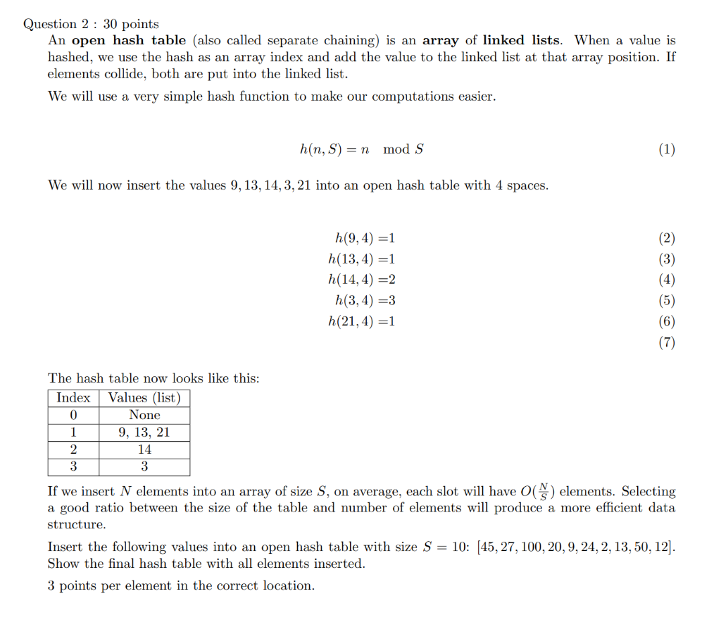 Solved Question 2 : 30 points An open hash table (also | Chegg.com