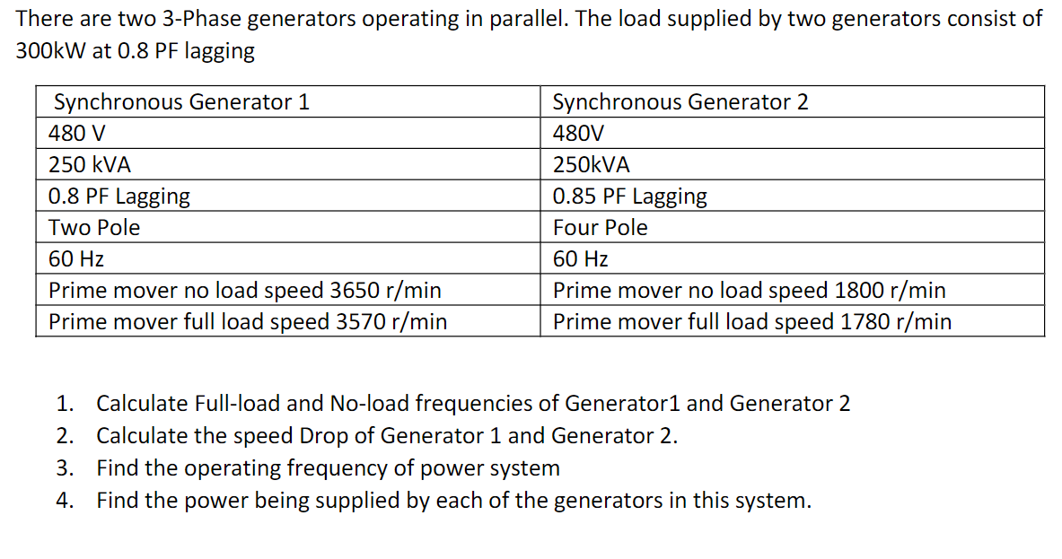 Solved There are two 3-Phase generators operating in | Chegg.com
