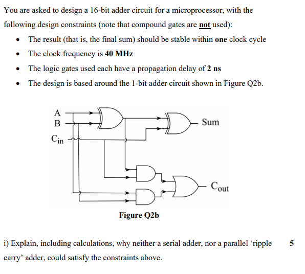 Solved You are asked to design a 16-bit adder circuit for a | Chegg.com