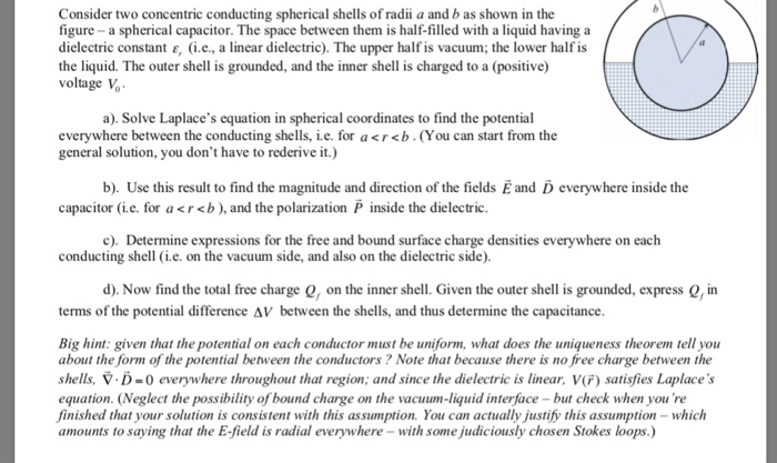 Solved Consider two concentric conducting spherical shells | Chegg.com