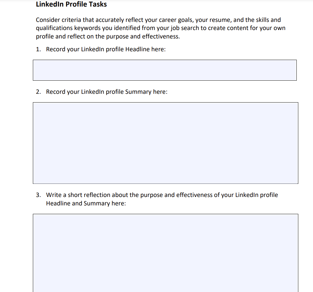 Solved Linkedln Profile Tasks Consider criteria that | Chegg.com