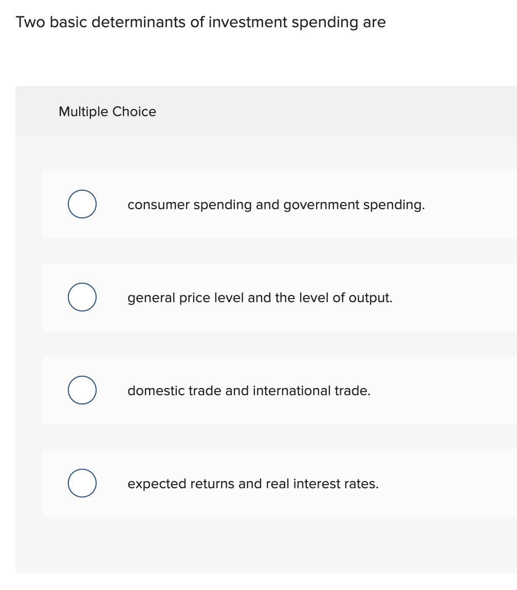 Solved Two basic determinants of investment spending | Chegg.com