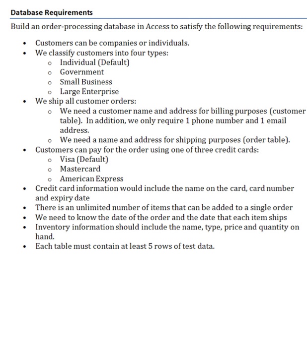 Solved Database Requirements Build an order-processing | Chegg.com
