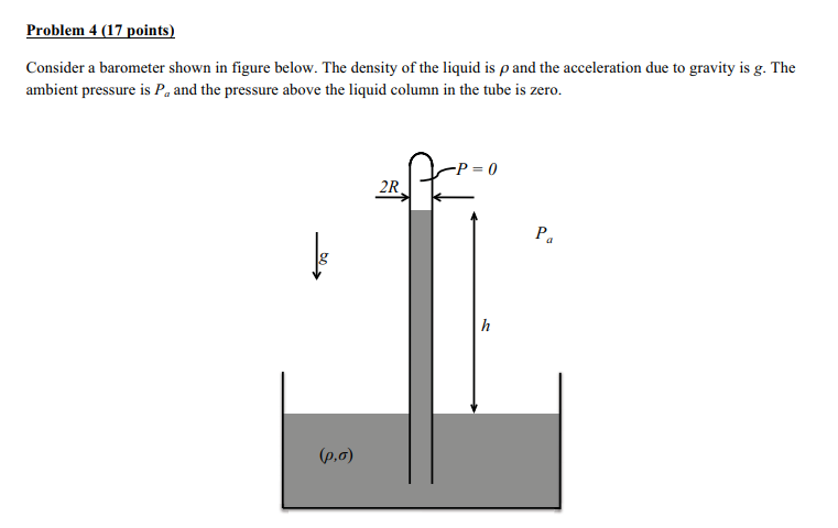 Solved Problem 4 (17 points) Consider a barometer shown in | Chegg.com