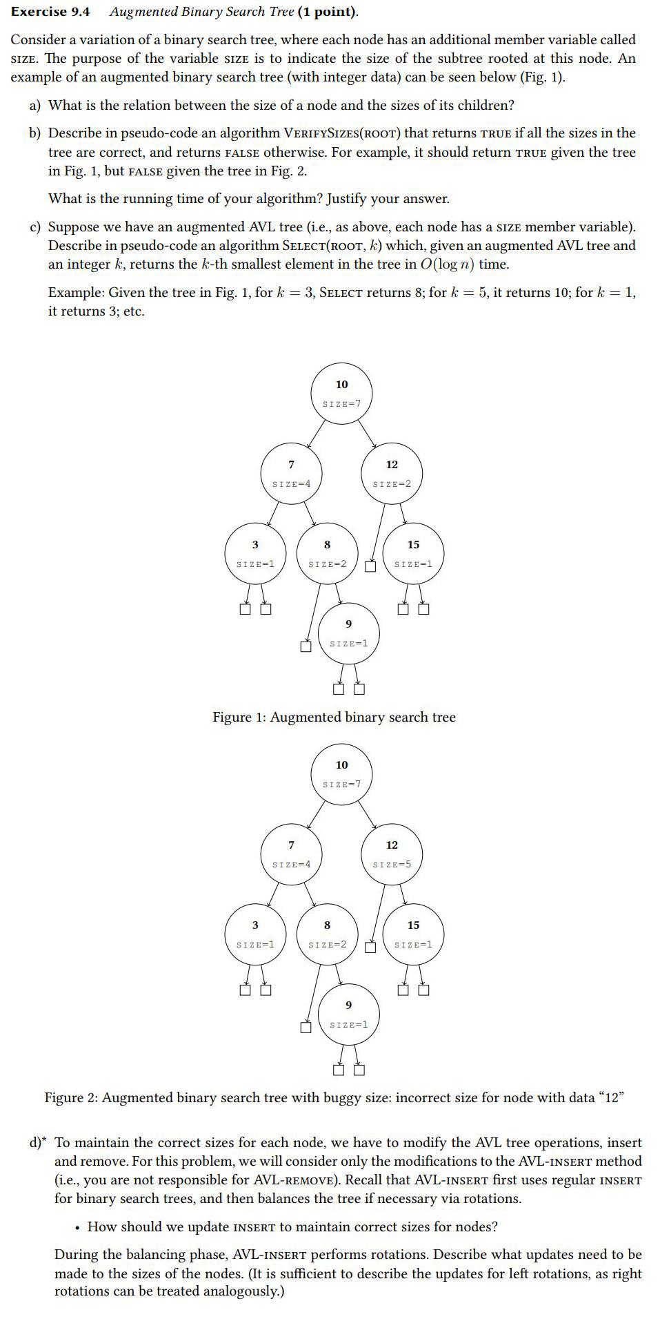 Solved Exercise 9.4 Augmented Binary Search Tree (1 point). | Chegg.com