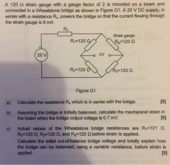 Solved A 120 Ohm strain gauge with a gauge factor of 2 is | Chegg.com