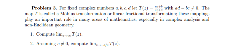 Solved Problem 3 For Fixed Complex Numbers Abcd Let 0062