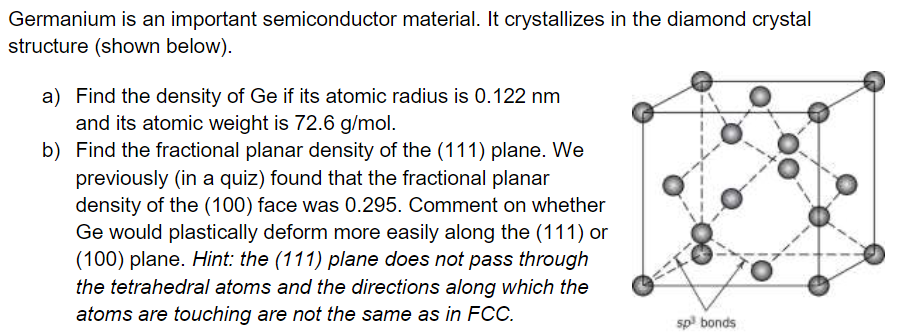 Solved Germanium is an important semiconductor material. It | Chegg.com