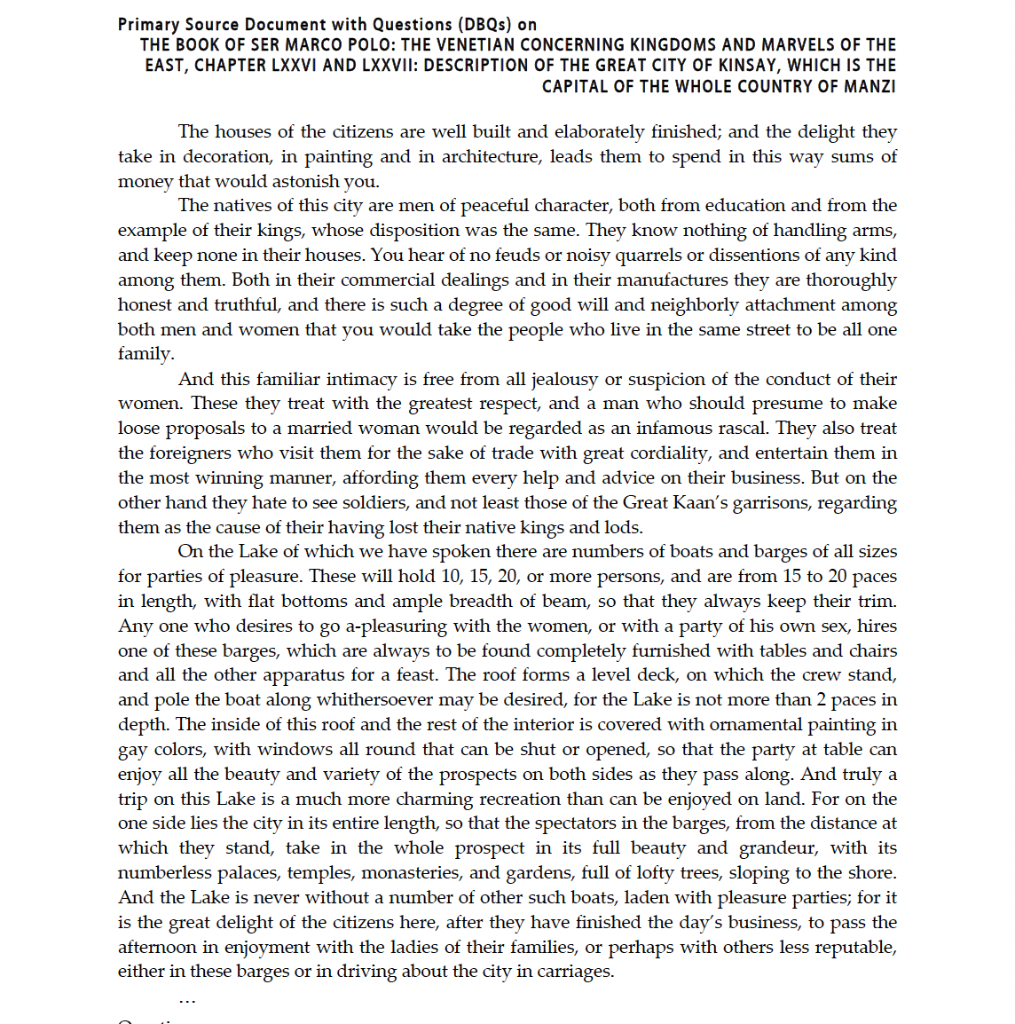 with Questions (DBQs) THE BOOK OF SER MARCO POLO: THE | Chegg.com