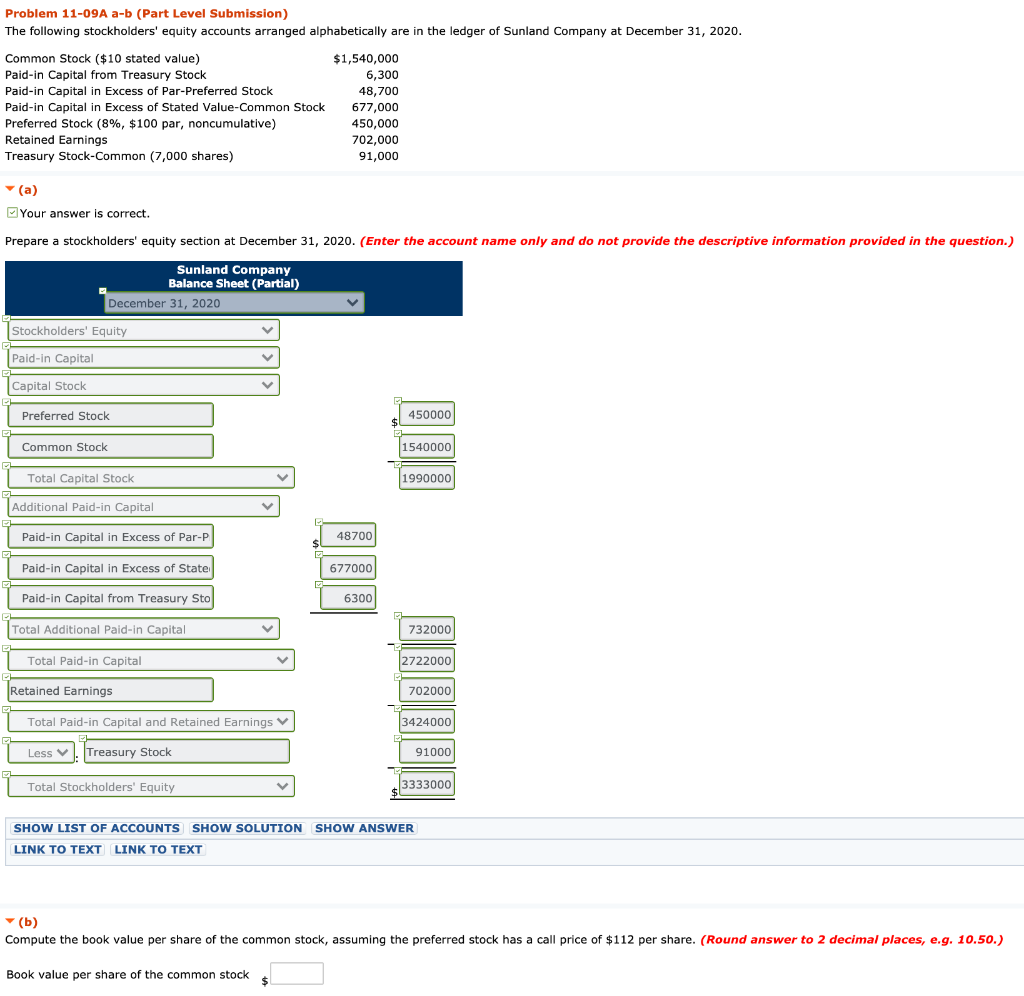 Solved Problem 11-09A a-b (Part Level Submission) The | Chegg.com