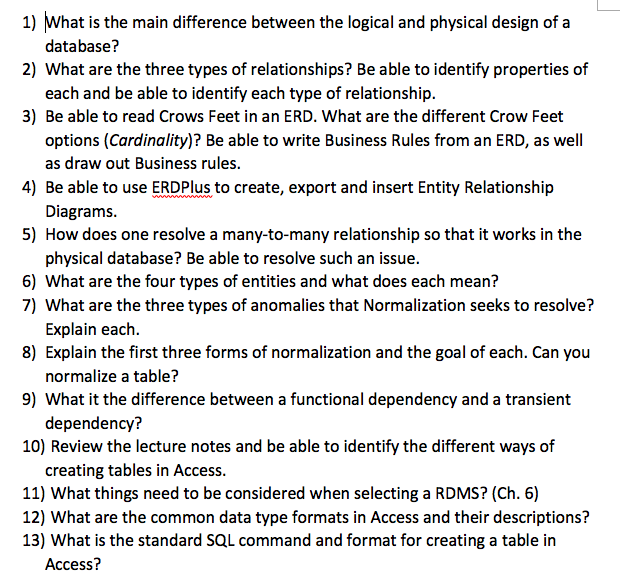 Solved 1) What is the main difference between the logical | Chegg.com