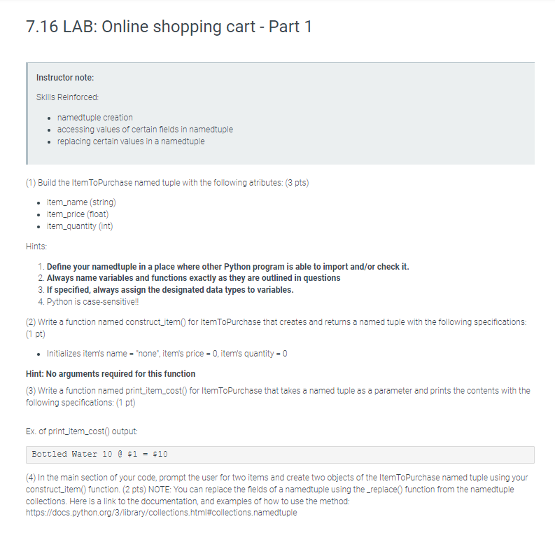 Solved 7.16 LAB: Online shopping cart - Part 1 Instructor | Chegg.com