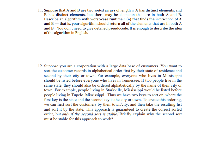 Solved 11. Suppose that A and B are two sorted arrays of | Chegg.com
