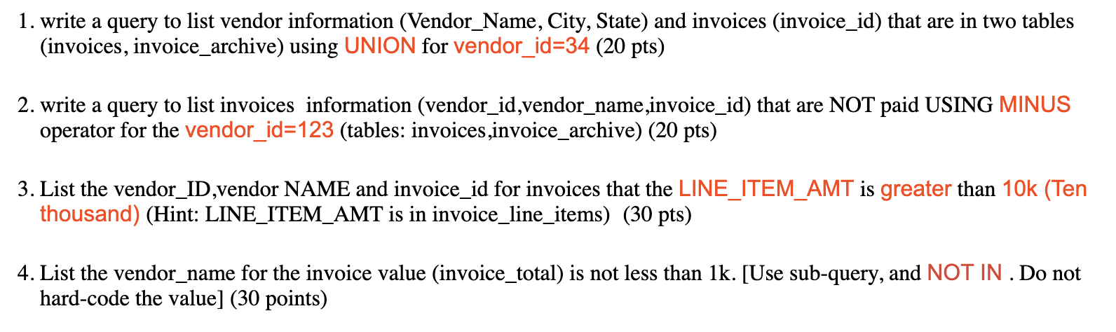 Solved 1. write a query to list vendor information | Chegg.com