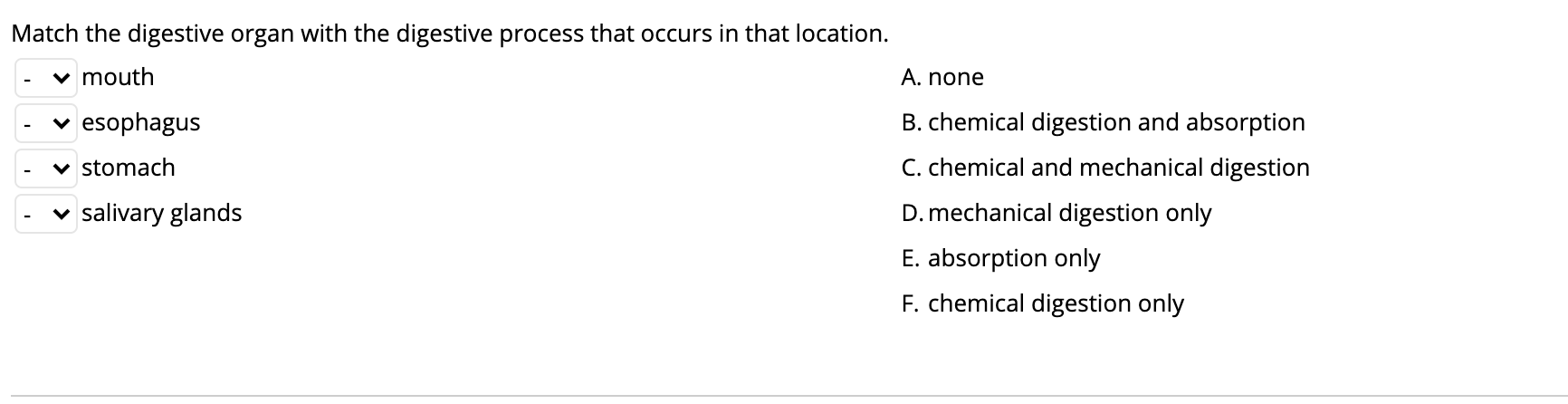 Solved Match the digestive organ with the digestive process | Chegg.com