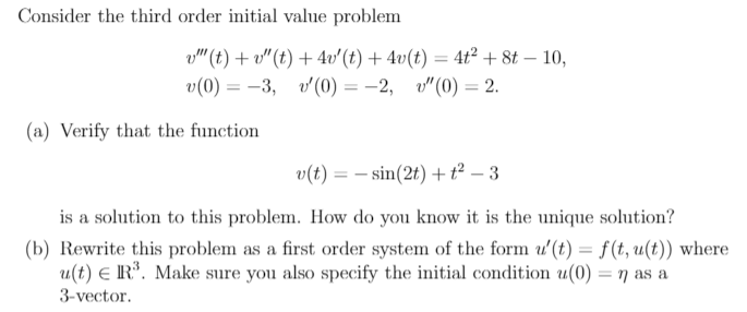 Solved Consider the third order initial value problem v"(t) | Chegg.com