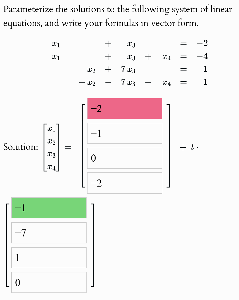 Solved Parameterize the solutions to ﻿the following system | Chegg.com