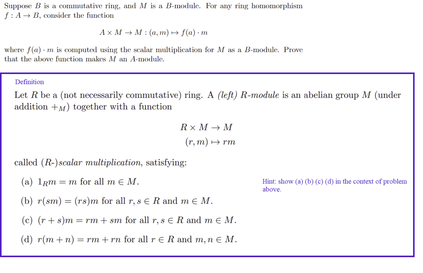 Solved Suppose B is a commutative ring, and M is a B-module. | Chegg.com