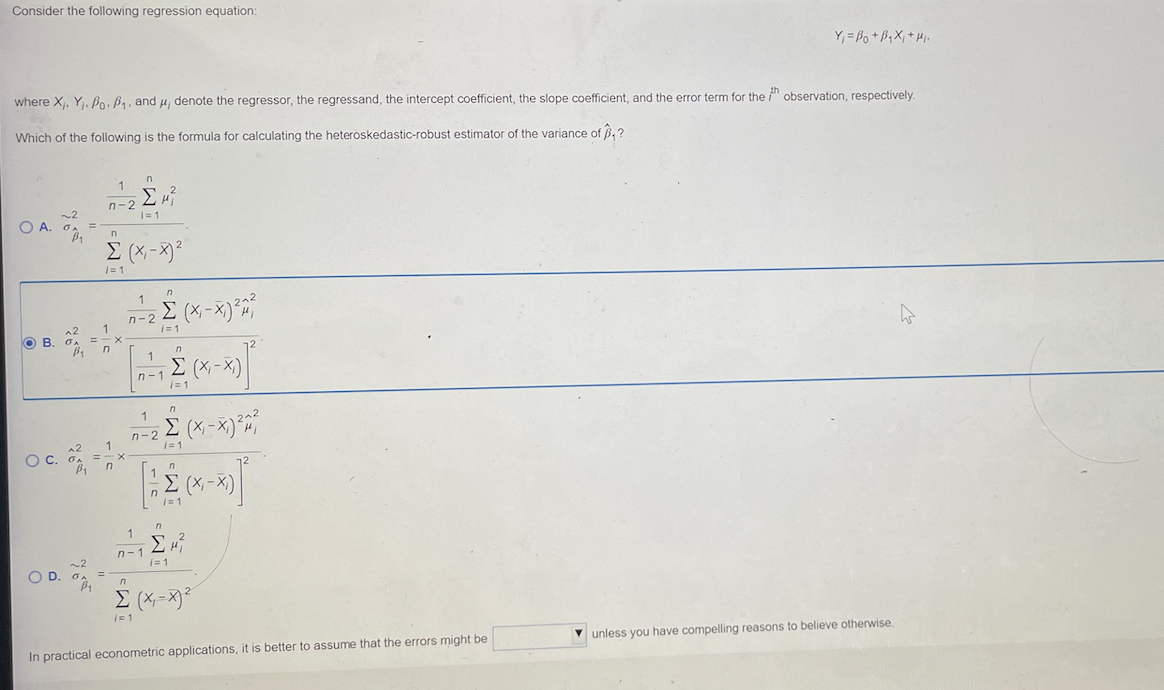 Solved Consider the following regression equation: Y = Be + | Chegg.com