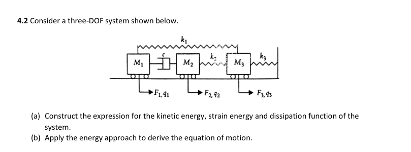 Solved 4.2 Consider a three-DOF system shown below. k1 Mi M2 | Chegg.com