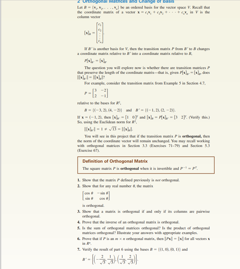 Solved Orthogonai Matrices and change or Basis Let B = {v,, | Chegg.com