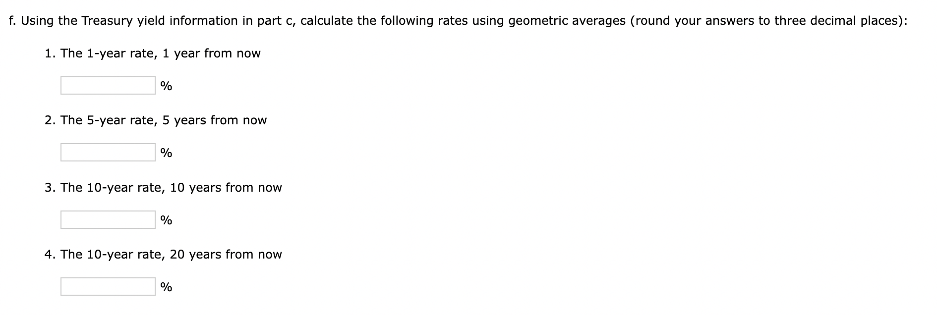 Solved f. Using the Treasury yield information in part c, | Chegg.com