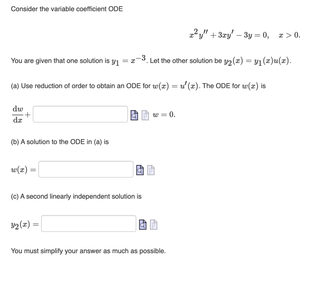 Solved Consider the variable coefficient ODE | Chegg.com