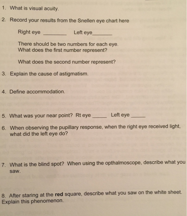 Solved 1. What is visual acuity 2. Record your results from | Chegg.com