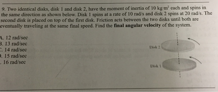 Solved 9. Two identical disks, disk 1 and disk 2, have the | Chegg.com