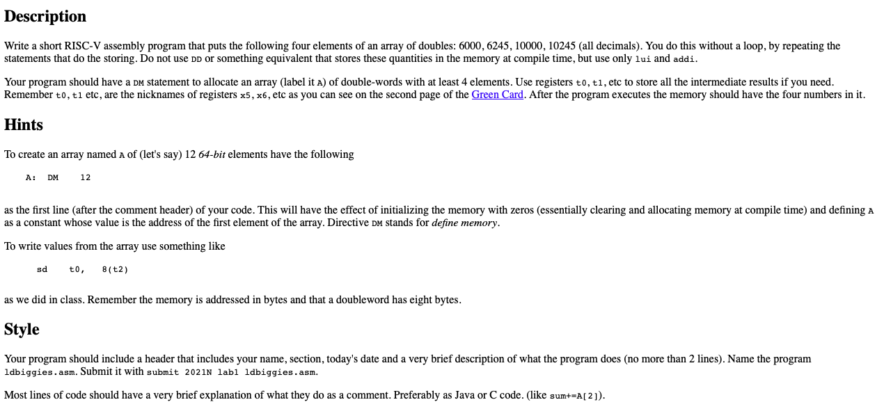 Write a short RISC-V assembly program that puts the | Chegg.com