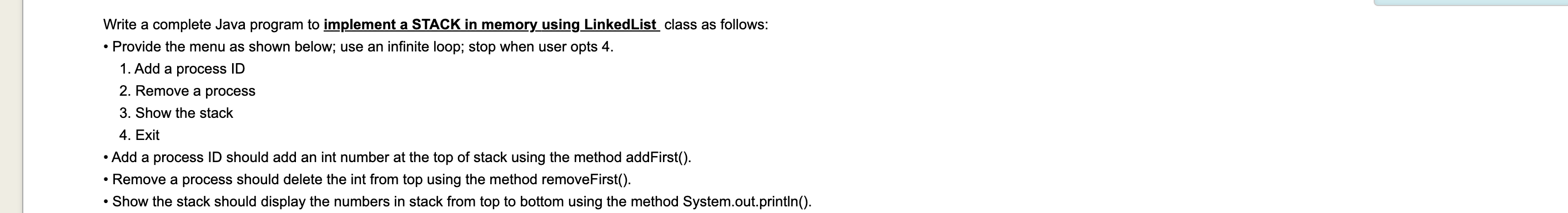 Solved Write a complete Java program to implement a STACK in | Chegg.com