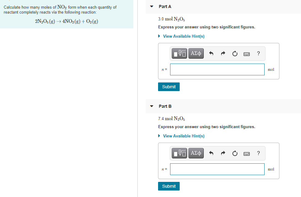 Solved Part A Calculate how many moles of NO2 form when each | Chegg.com