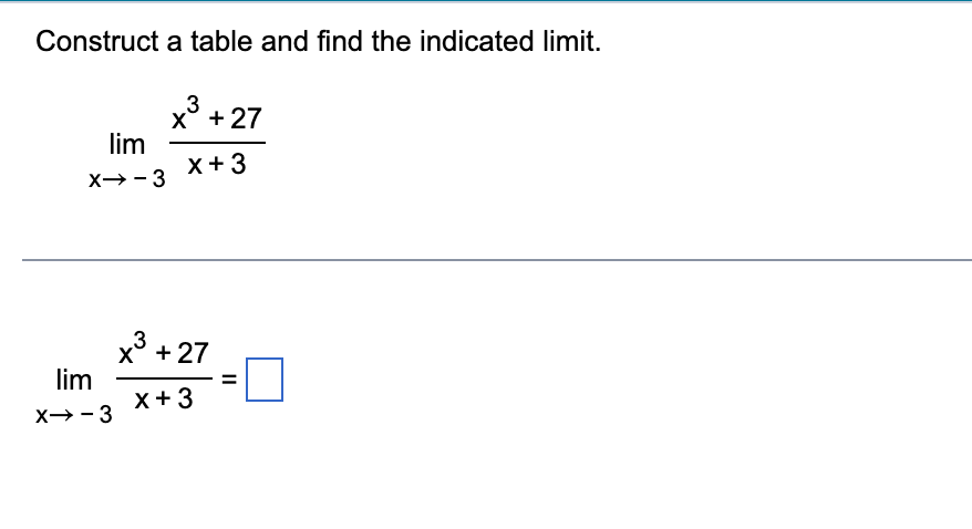 Solved Construct a table and find the indicated limit. | Chegg.com