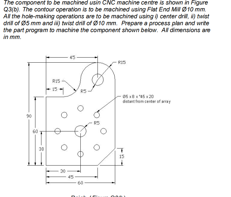Solved The component to be machined usin CNC machine centre | Chegg.com
