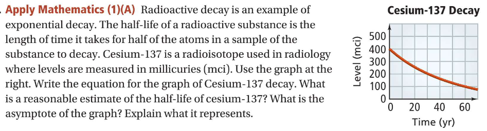 Solved Cesium-137 Decay Apply Mathematics (1)(A) Radioactive | Chegg.com