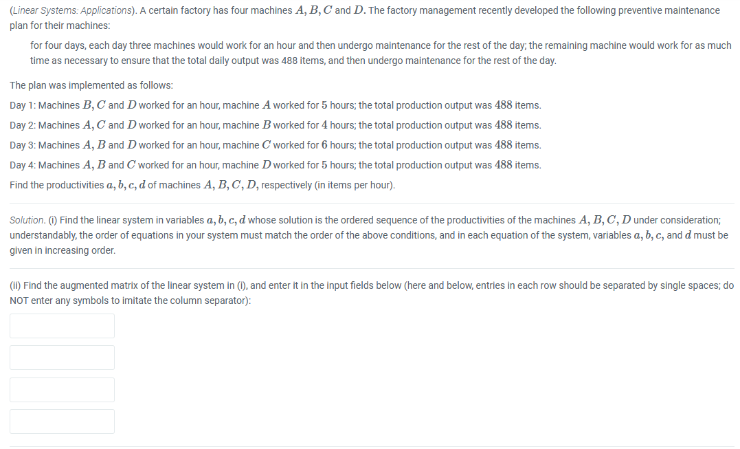 Solved (Linear Systems: Applications). A certain factory has | Chegg.com