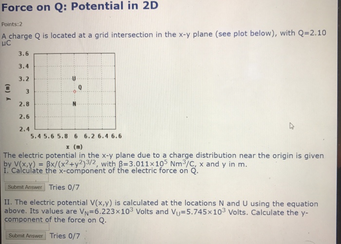 Solved Force on Q: Potential in 2D Points:2 A charge Q is | Chegg.com