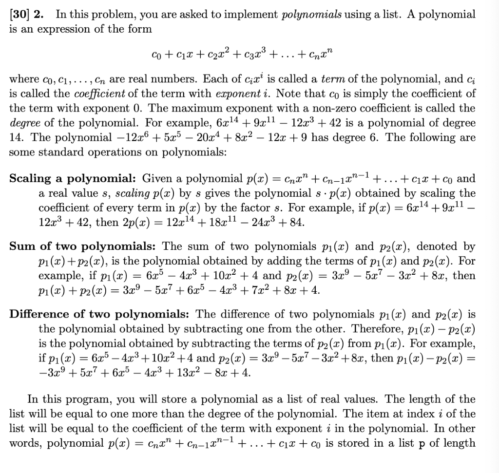 Solved [30] 2. In this problem, you are asked to implement | Chegg.com