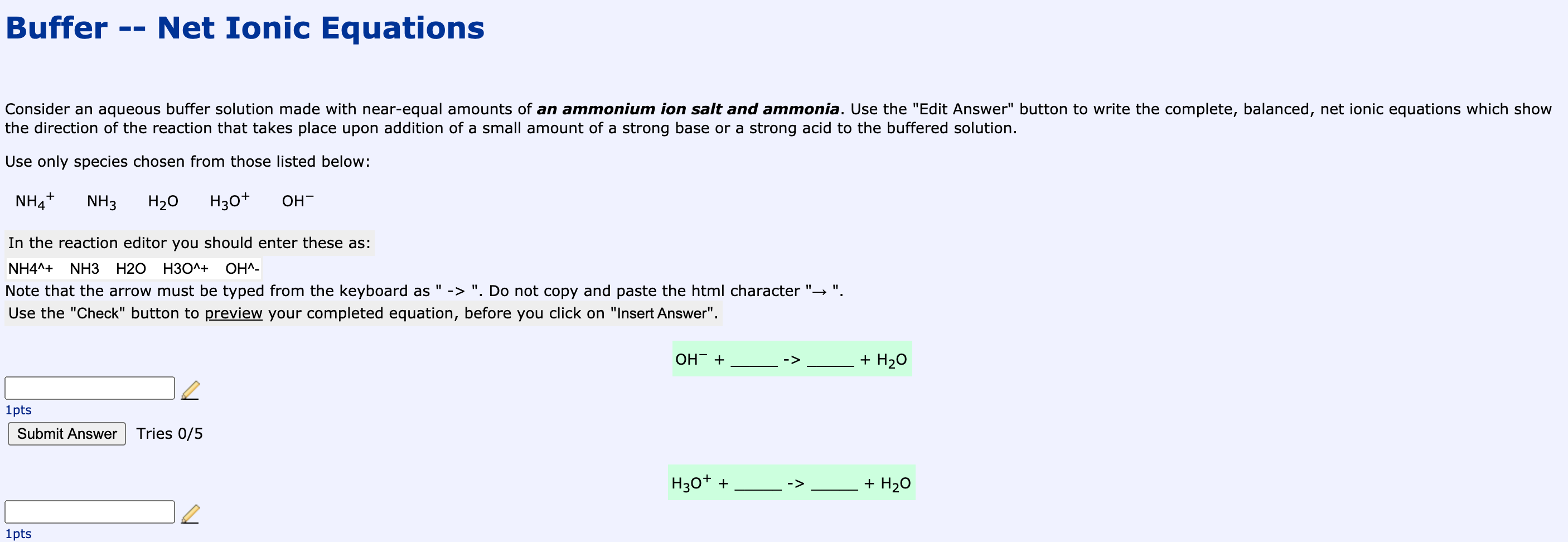 Solved Buffer Net Ionic Equations Consider an aqueous buffer | Chegg.com