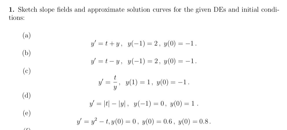 Solved 1. Sketch slope fields and approximate solution | Chegg.com