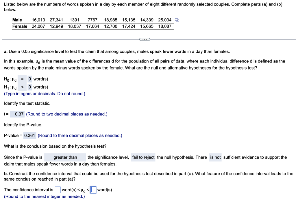 Solved Listed Below Are The Numbers Of Words Spoken In A Day Chegg