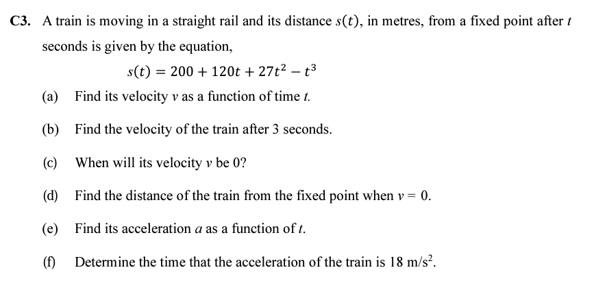 Solved C3. A train is moving in a straight rail and its | Chegg.com