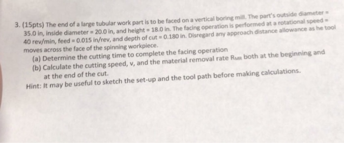Solved 3(15pts The end of a large tubular work part is to be | Chegg.com