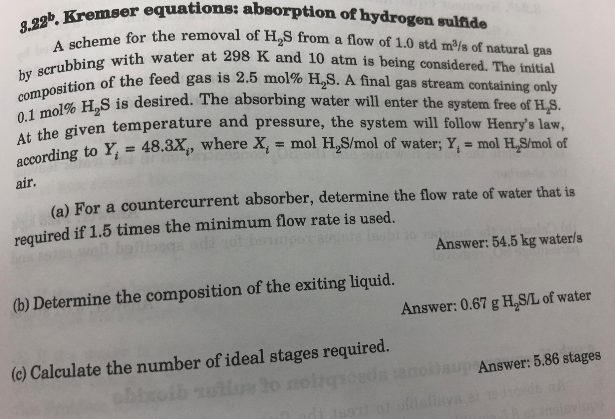Solved 3.22b. Kremser equation A scheme for the reme by | Chegg.com