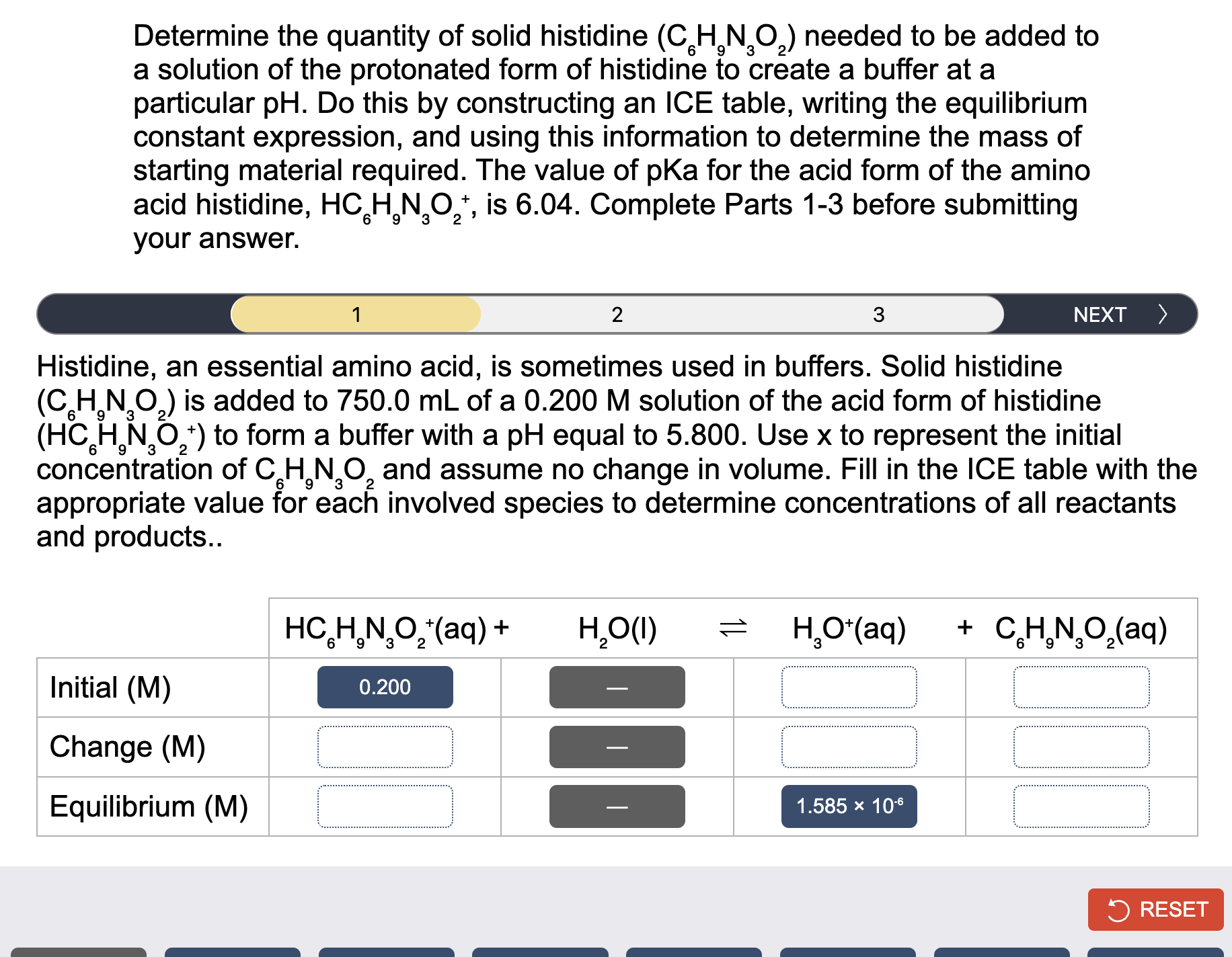 Solved Determine the quantity of solid histidine (C6H9 N3O2) | Chegg.com