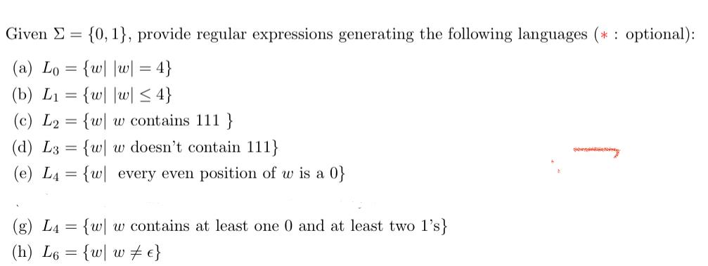 Solved Given Σ={0,1}, provide regular expressions generating | Chegg.com