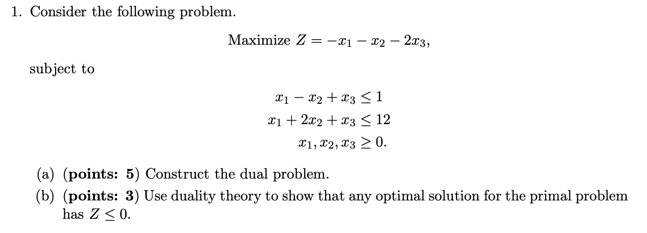 Solved 1. Consider the following problem. Maximize Z= -X1 – | Chegg.com