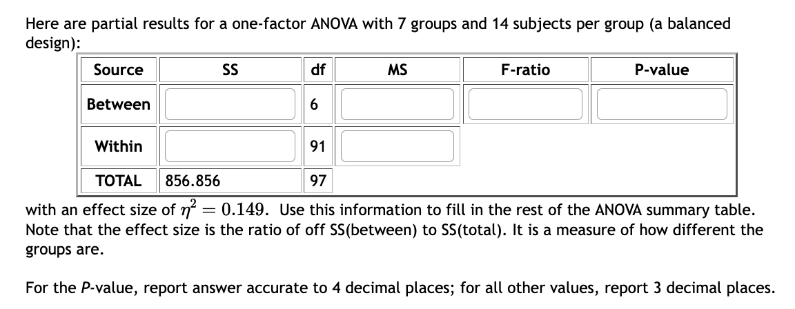 Solved Here are partial results for a one-factor ANOVA with | Chegg.com