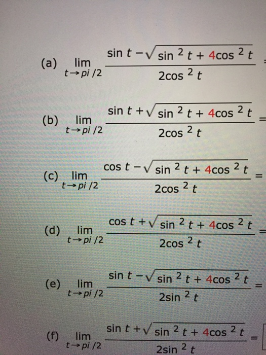 Solved Lim_t rightarrow pi/2 sin t - squareroot sin^2 t + 4 | Chegg.com
